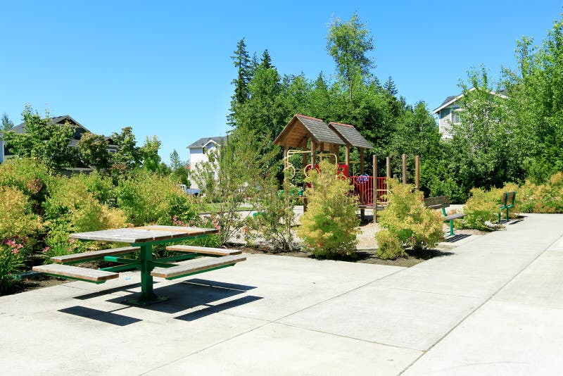 Outdoor Rest Area. Garden with Bench Stock Photo - Image of yard, bench ...