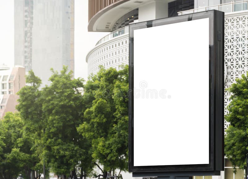 Outdoor Pole Billboard with Mock Up White Screen on City View ...