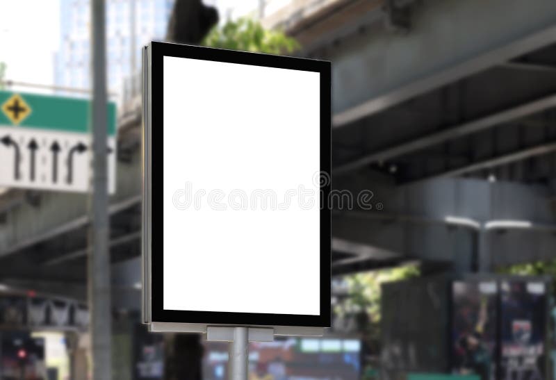 Outdoor Pole Billboard with Mock Up White Screen on Footpath and ...