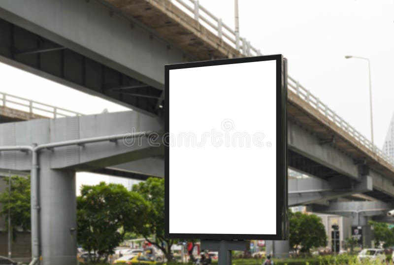 Outdoor Pole Billboard with Mock Up White Screen on Footpath and ...