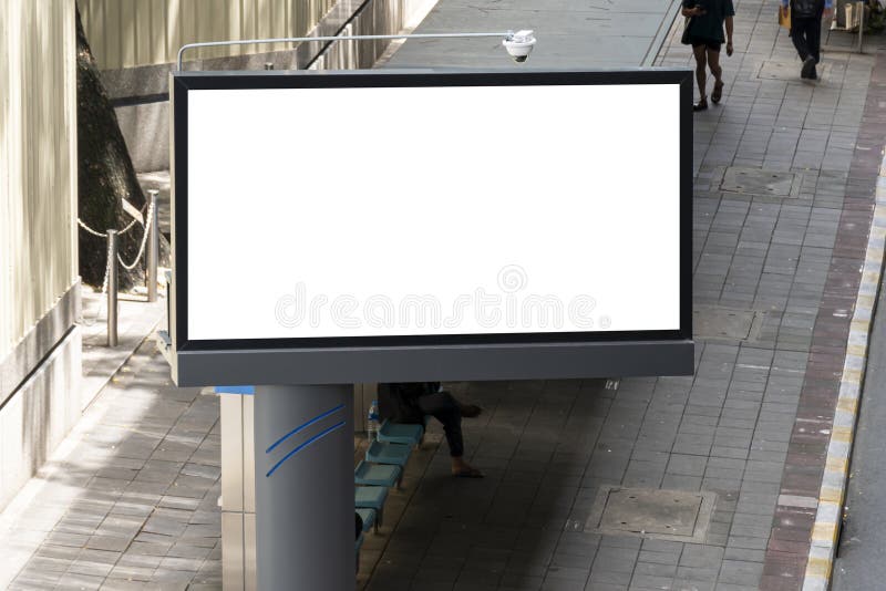 Outdoor Pole LED Display Billboard with Mock Up White Screen on ...