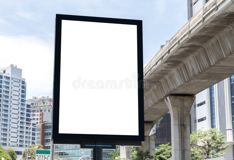 Outdoor Pole Vertical Billboard with Mock Up White Screen. Clipping ...