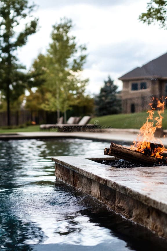 Outdoor Pool with Fire Pit in Tranquil Backyard Setting Stock Photo ...