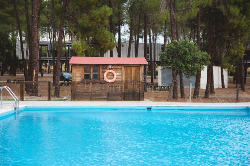 Outdoor Pool with a Lifeguard in a Hut Stock Photo - Image of outside ...