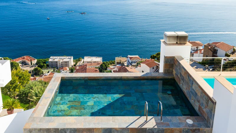 Outdoor Pool on Top the Hill Editorial Photography - Image of home ...