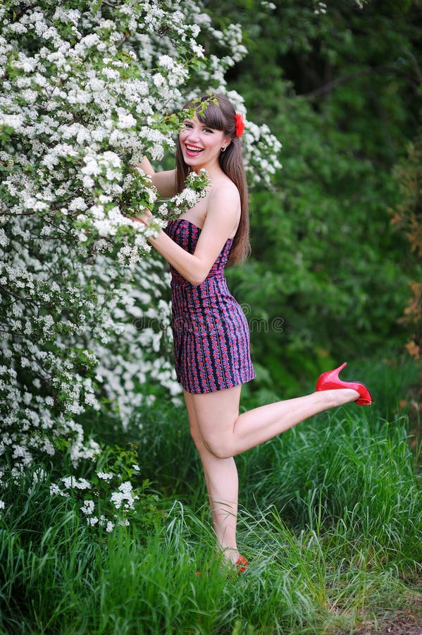 Outdoor Portrait of a Beautiful Woman in Spring Stock Image - Image of ...