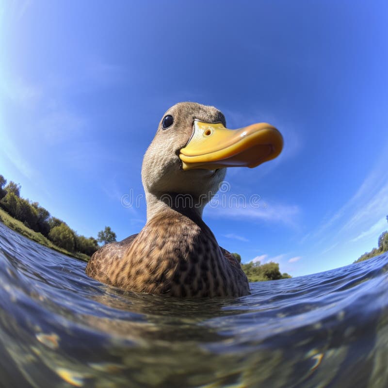 Outdoor Portrait of Duck Looking at the Camera, 360 Degrees Panorama ...