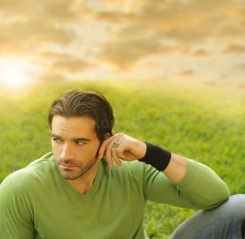 Man with grass and sky stock image. Image of laying, meadow - 30092691