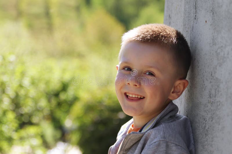 Outdoor Portrait of a Smiling Little Boy. Stock Image - Image of summer ...