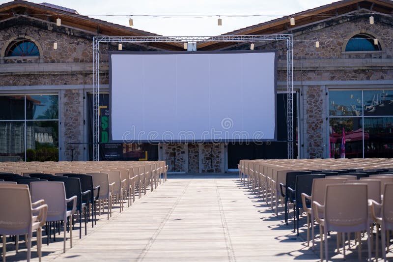 Outdoor Projection Cinema Screen and Chairs Editorial Photo - Image of ...