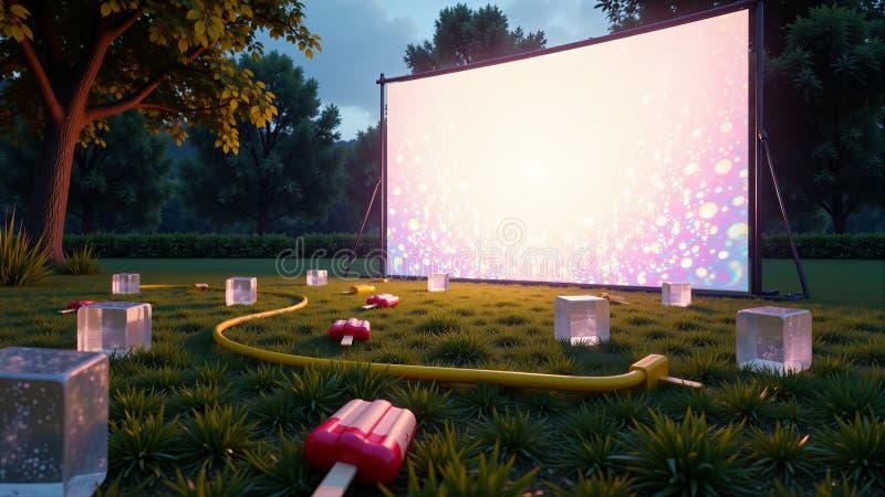 Outdoor Projector Screen at Dusk with Popsicles Stock Illustration ...