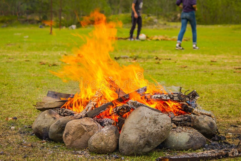 Stone-lined Campfire at a Picnic Stock Photo - Image of camp, firewood ...