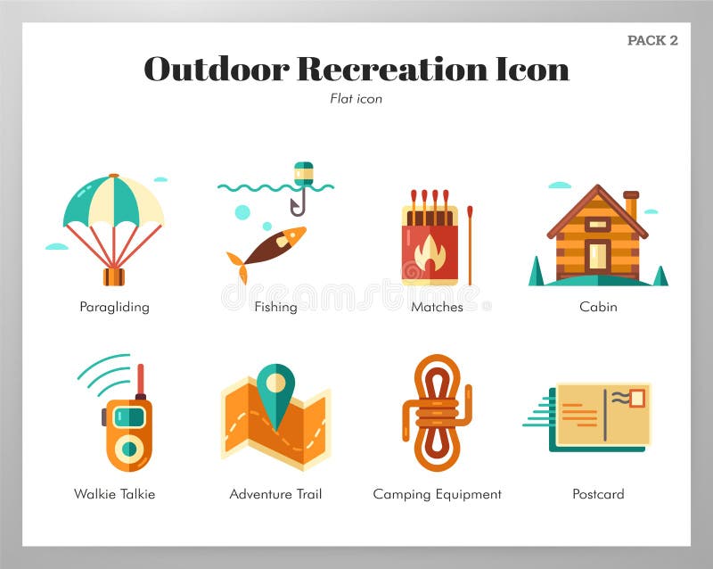 Outdoor Recreation Icons Flat Pack Stock Vector - Illustration of flame ...
