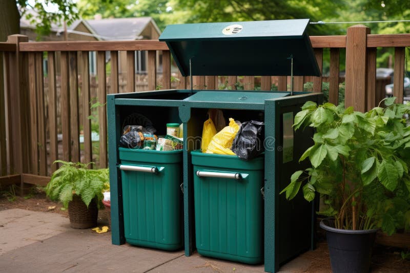 Outdoor Recycling Station with Composting Bin Stock Illustration ...