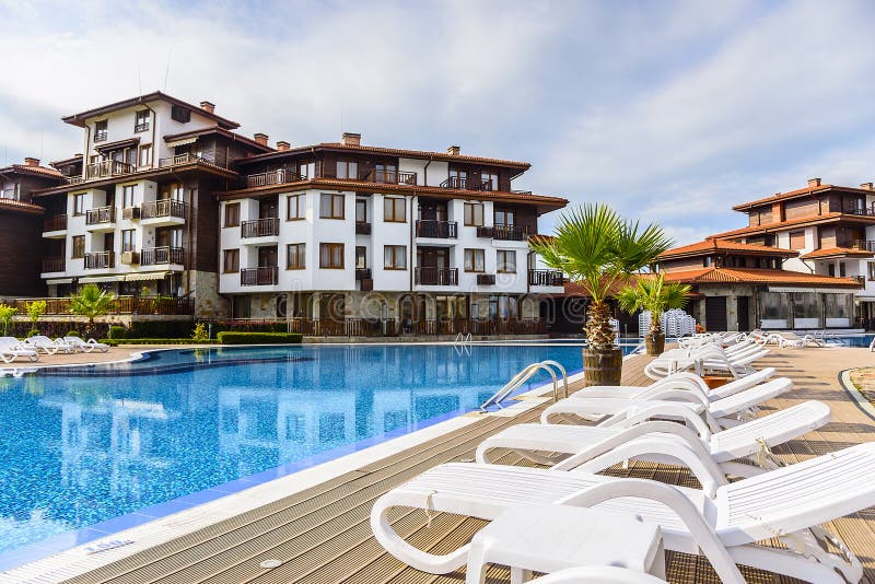 Outdoor resort pool. stock photo. Image of platform, blue - 71476178