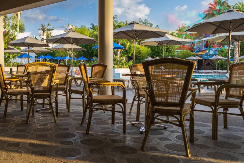 Outdoor Restaurant Area by the Pool for Relaxation Stock Image - Image ...