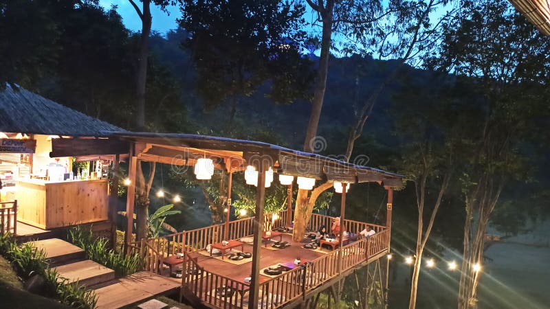 Outdoor Restaurant at the Hill Side at Night in East Java, Indonesia ...