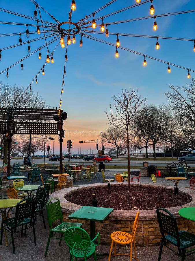 Outdoor Restaurant Illuminated with String Lights at Night Editorial ...