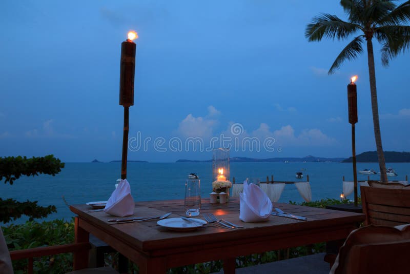 Restaurant Tables Outdoor Table Setting at Evening Stock Photo - Image ...