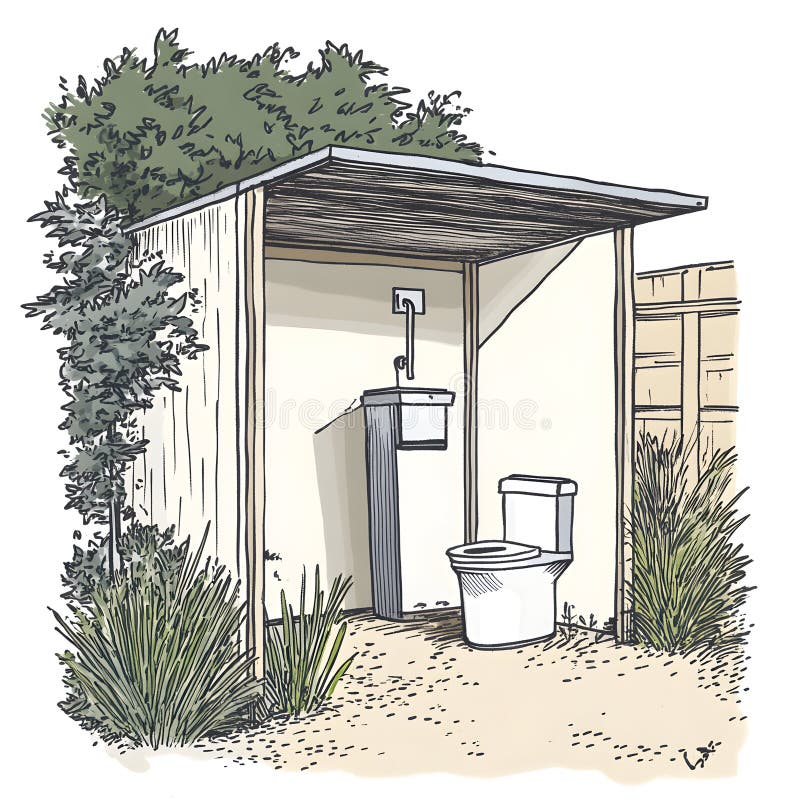 Outdoor Restroom Structure Amidst Vegetation with a Simple Design and ...
