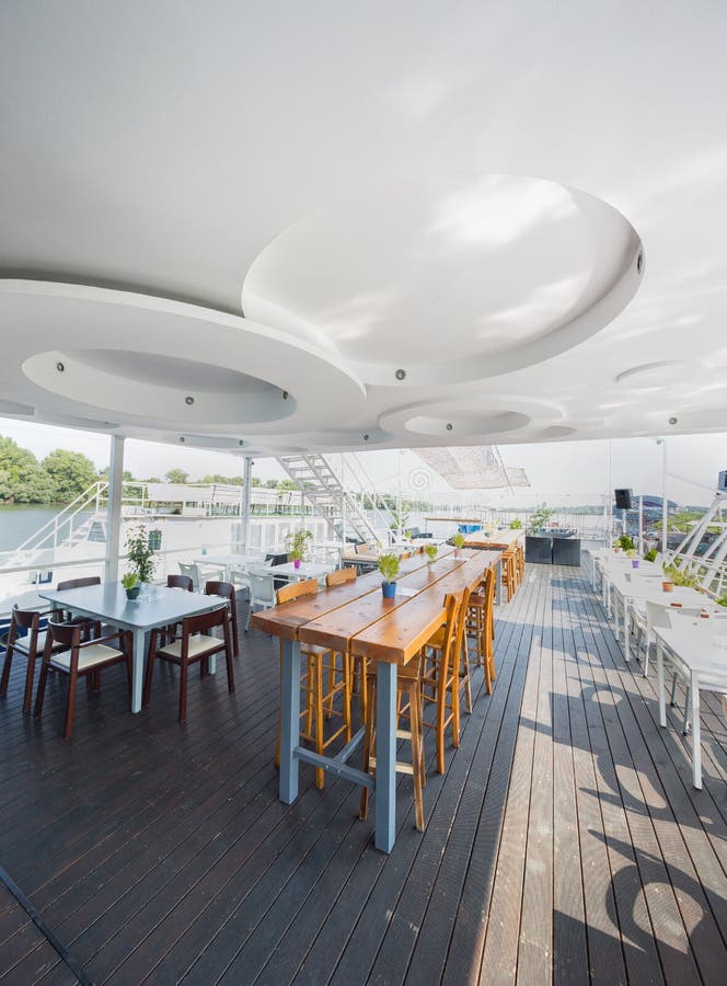 Outdoor River Restaurant on Boat . Beautiful Patio Stock Photo - Image ...