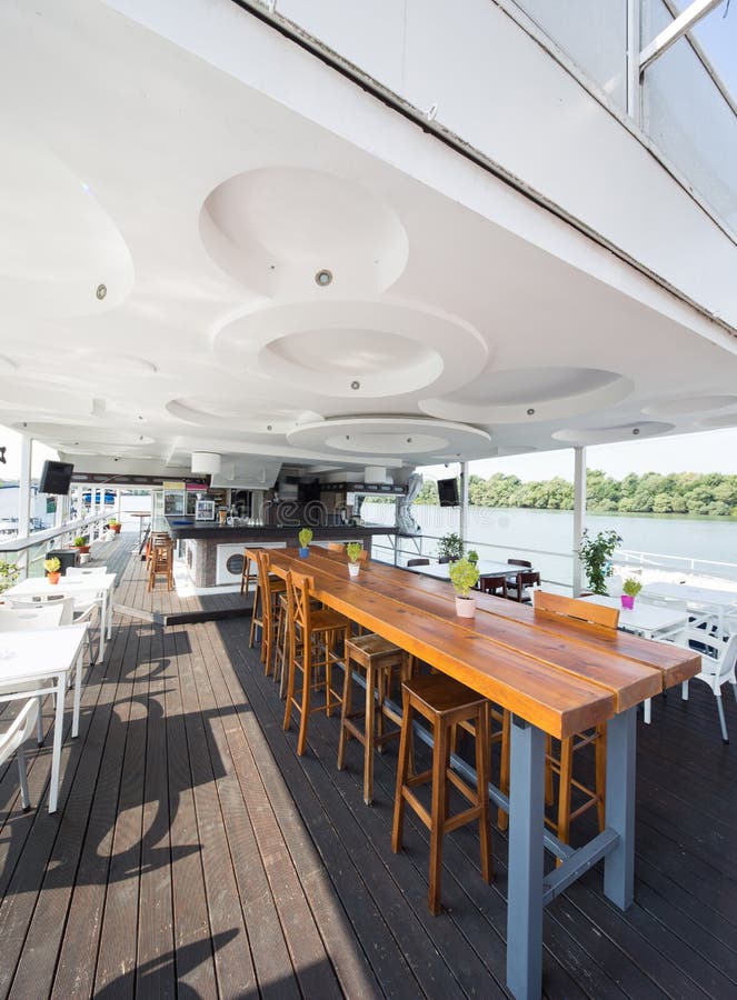 Outdoor River Restaurant on Boat . Beautiful Patio Stock Photo - Image ...