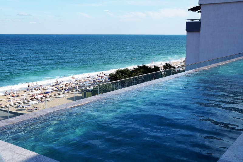 Outdoor Rooftop Pool with Sea View on Sunny Day Stock Image - Image of ...