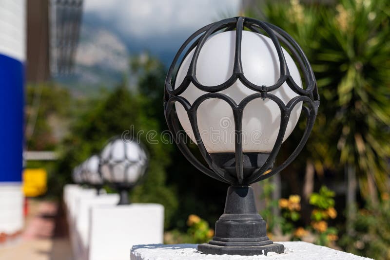 Outdoor Round Lighting Lantern Framed in a Metal Stock Image - Image of ...