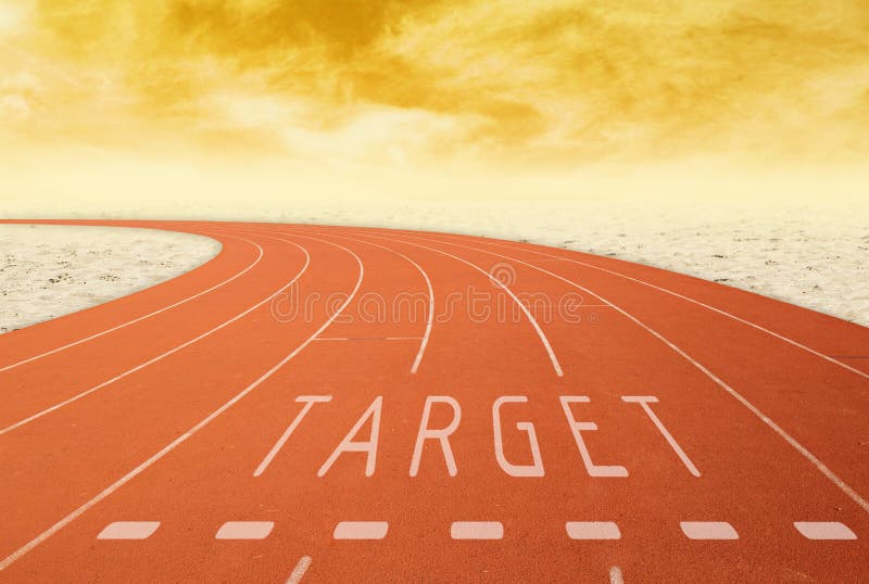 Outdoor Running Track with Sign Target with Desert at Sunset Stock ...