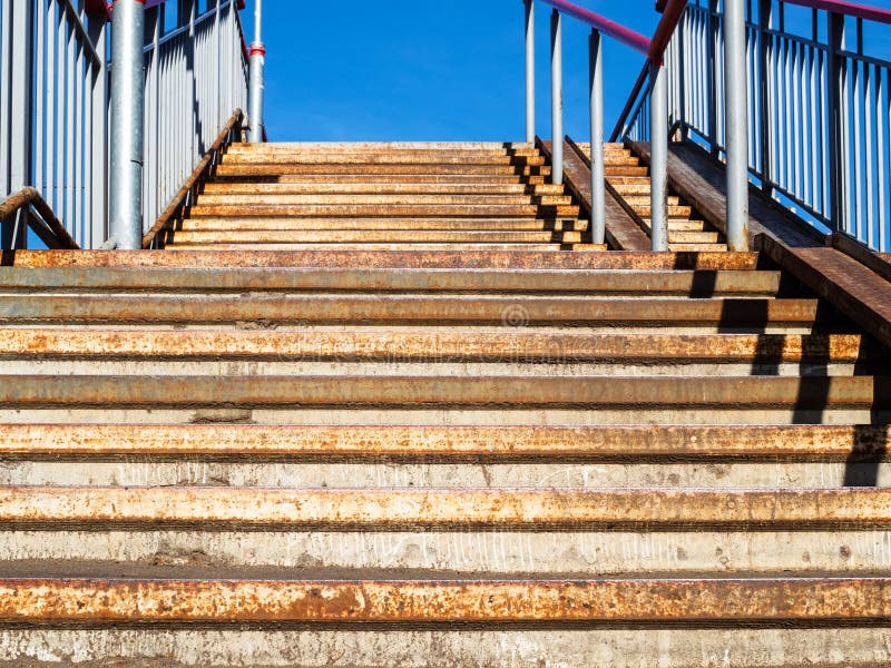 Outdoor Rusty Steel Pedestrian Steps Stock Photo - Image of blue, view ...