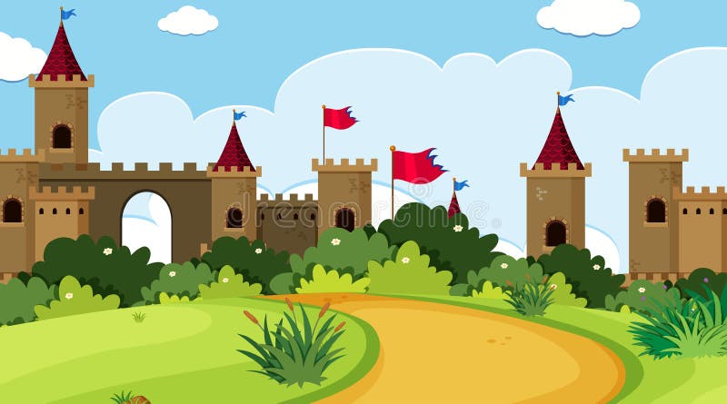 An Outdoor Scene with Castle Stock Vector - Illustration of imaginary ...