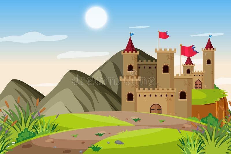 An Outdoor Scene with Castle Stock Vector - Illustration of spring ...
