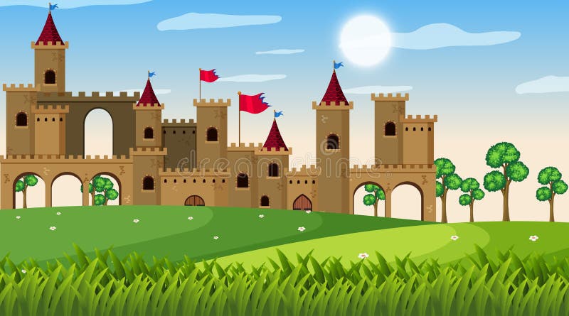 An Outdoor Scene with Castle Stock Vector - Illustration of kids ...