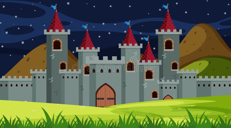 An Outdoor Scene with Castle Stock Vector - Illustration of stars ...