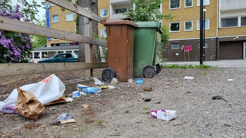 Outdoor Scene Featuring Two Wheeled Garbage Cans Editorial Image ...