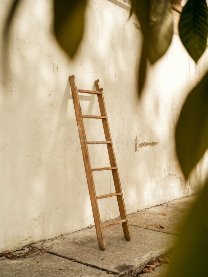 Outdoor Scene with Rustic Ladder and Green Leaves Stock Illustration ...