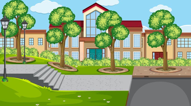 An Outdoor Scene with School Stock Vector - Illustration of natural ...