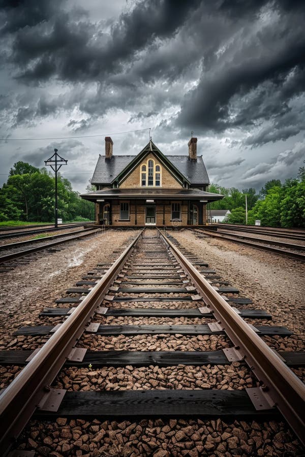 Outdoor Scene of a Train Station with a Cloudy Sky Stock Photo - Image ...