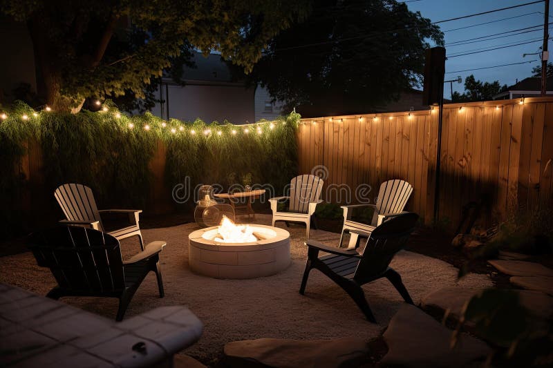 Outdoor Seating Area with Fire Pit and Twinkle Lights for Cozy Ambiance ...