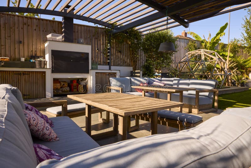 Outdoor Seating Area and Garden of Modern House Stock Image - Image of ...