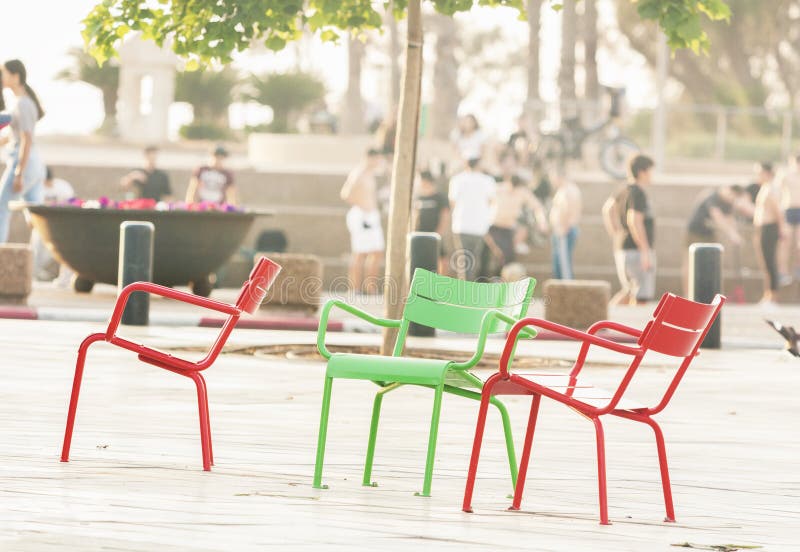 The Outdoor Seatings Area on the Square Stock Photo - Image of foliage ...