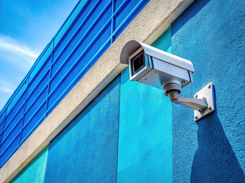 Outdoor Security Camera on a Modern Blue Concrete Building Advanced ...