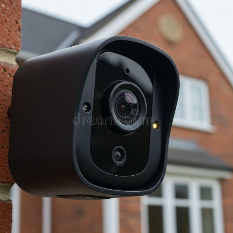 Outdoor Security Camera Mounted on a Brick Wall, Featuring a Sleek ...