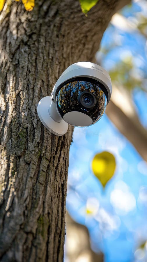 Outdoor Security Camera Mounted on a Tree Trunk Stock Photo - Image of ...