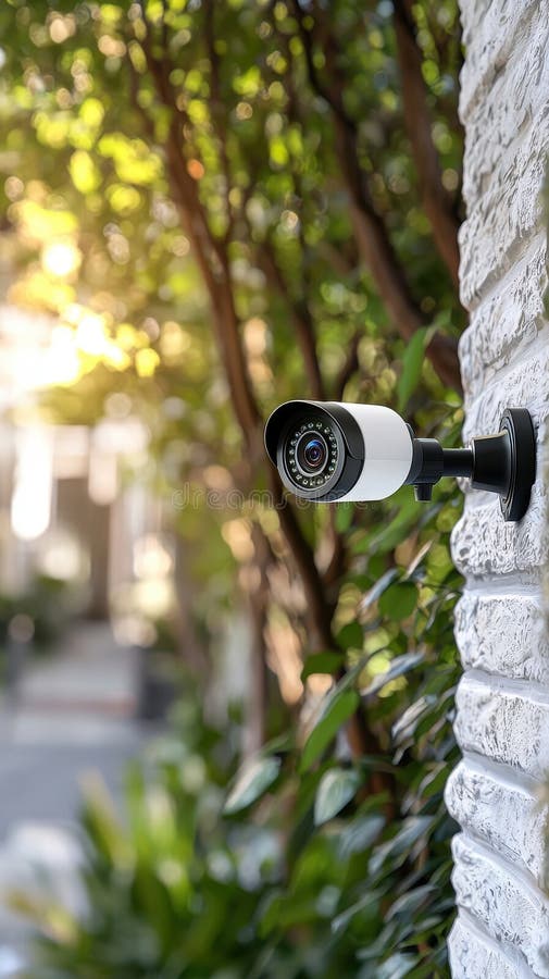 Outdoor Security Camera Mounted on Wall with Soft Focus Background ...