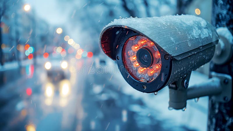 Outdoor Security Camera in Winter Time Stock Illustration ...