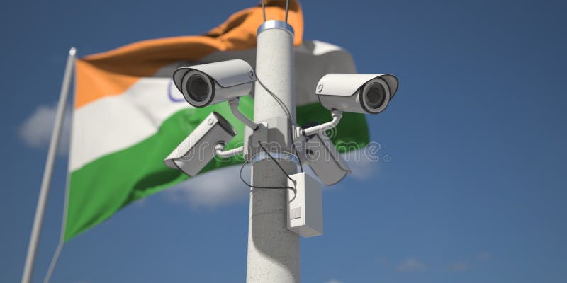 Outdoor Security Cameras Near Flag of India. 3d Rendering Stock ...