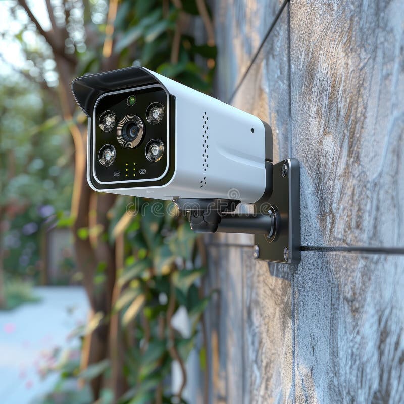 An Outdoor Security Smart Camera on the Wall Stock Image - Image of ...