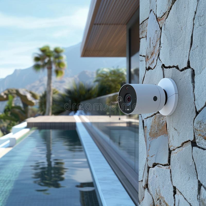 An Outdoor Security Smart Camera on the Wall Stock Image - Image of ...