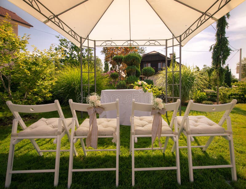 Outdoor setup for wedding stock image. Image of park - 98089977